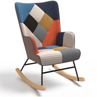 IDMarket Skandinavischer Sessel IVAR aus Schaukelstoff Patchwork Multicolor