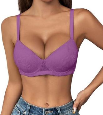 Generic Soutien-gorge push-up demi-bonnets pour femme, style minimaliste, couleur unie, soutien-gorge plongeant avec bretelles, rembourr&eacute;, doux, soutien-gorge