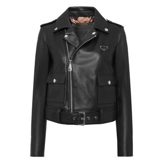 Philipp Plein Femme, Vestes, Noir, Taille: 40 FR Leather Biker Iconic