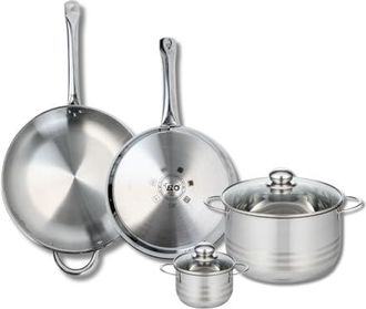 Fackelmann ELO 9882250 Batterie de cuisine 4 pièces, Ensemble de 2 Poêles de cuisson 28 et 32 cm et 2 faitouts 12 et 24 cm Elo Profi Brillant, inox, induction