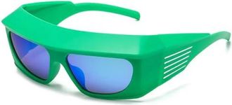 Generic Lunettes de soleil vintage surdimensionnées steampunk pour femmes et hommes de luxe, grand cadre, tendance, punk, uv400, Vert miroir vert, Taille uniq
