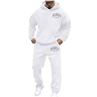 Generic Ensemble de vêtements de détente 2 pièces pour homme avec capuche et capuche - Ensemble de survêtement confortable - Lettre graphique décontractée - G