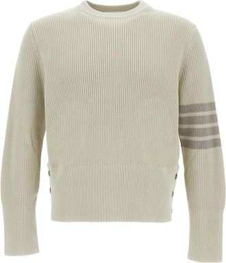 Thom Browne Homme, Pulls, Beige, Taille: L Pull ras du cou en maille point de cardigan en coton avec 4 barres