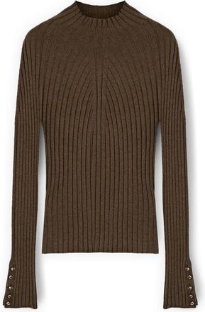 Motivi Femme, Pulls, Vert, Taille: 42 FR Pull col roul&eacute; c&ocirc;tel&eacute; avec boutons bijoux