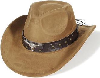 Eozy Chapeau de cowboy en daim style occidental pour homme et femme - Chapeau vintage amovible - Chapeau en daim - Chapeau country musique festival - Prote