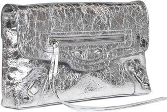 Balenciaga Metallic Arena Leather Clutch - Silver