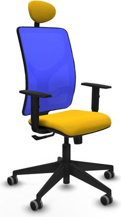 Piqueras y Crespo Stuhl f&uuml;r Callcenter, mit 1D-Armlehnen, h&ouml;henverstellbare Lendenwirbelst&uuml;tze und festes Kopfteil, ausgestattet mit 3 Positionen, Blau/Gelb