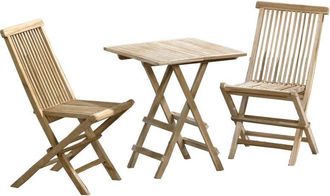 Ambientehome Ambientehome - 3tlg. Sitzgruppe Teakholz Gartenset, Tisch eckig ca. 40x60 cm Klapptisch, 2 x Klappstuhl