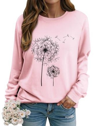 Dresswel Pullover &agrave; manches longues pour femme - Impression de dent-de-lion et de marguerite - Automne/Hiver - Blouse - Tops - Hauts, M