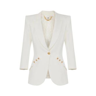 Elisabetta Franchi Femme, Vestes, Beige, Taille: 42 FR Veste Ivoire &agrave; Boutons Dor&eacute;s