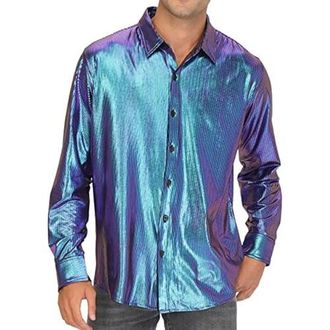 Generic Chemise &agrave; paillettes pour homme - Haut avec bouton Down - Chemise de loisirs - Coupe ajust&eacute;e - Avec col rabattu - Chemise &agrave; manches longues - Chemise 