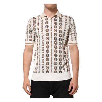 Dolce & Gabbana M&uuml;nzdruck Seiden Polo T-Shirt - - Tops - Herren - Wei&szlig; - S