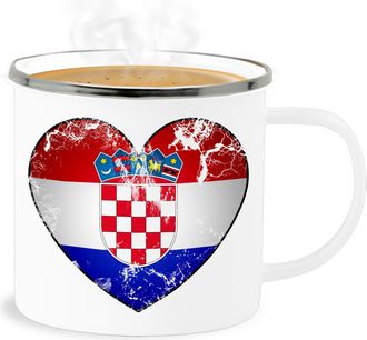 Shirtracer Emaille Becher Blechbecher - Fußball EM WM - Tassen - Kroatien Croatia - 300 ml - Weiß Silber - 2024 fanartikel hrvatski fussball croatian europameist