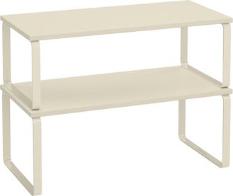 Songmics Gew&uuml;rzregal, 2er Set K&uuml;chen-Organizer, K&uuml;chenregal, Schrank-Organizer K&uuml;che, erweiterbar, kleines Regal, stapelbar, Metall und Holzwerkstoff, cremewei