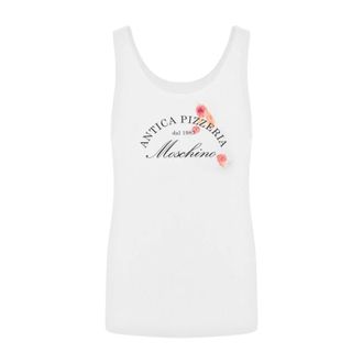 Moschino Homme, Tops, Blanc, Taille: XL Débardeur Blanc sans Manches avec Imprimé Slogan