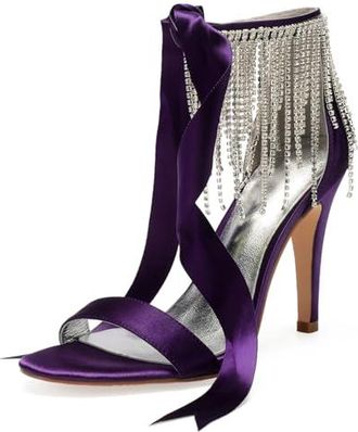 Generic Chaussures De Mariage Sandales &Agrave; Talons Hauts Femmes Mari&eacute;e Sexy Open Toe Stylet Talons Bureau Travail Soir 10.5Cm,Dark Purple,39 EU