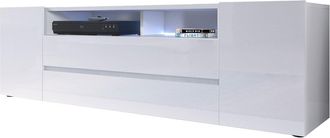 Mirjan24 TV Lowboard Sound mit Led-Beleuchtung, Fernsehschrank, ohne Griffe, TV Schrank, TV-Tisch, Highboard, Fernsehtisch, Sideboard, Naturtöne, TV Bank (Weiß