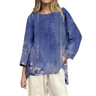 Generic Chemise Femmes Coton Et Lin Chic D&eacute;contract&eacute;s Chemises D&eacute;t&eacute; &Agrave; Manches Longues Col en V Profond Lache Hauts Legers Respirant Tunique Mode Coton Et Lin 