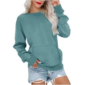 Generic Sweatshirt d&eacute;contract&eacute; &agrave; col ras du cou mignon pull tops col rond sans capuche pour femme avec poche kangourou, Vert, XXL