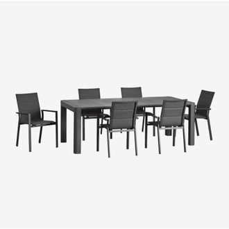 Sklum Arnadine-Set mit rechteckigem Tisch (180 x 100 cm) und 6 stapelbaren Gartenst&uuml;hlen aus Karena-Aluminium Grau Graphit - Sklum