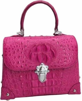 Generic Sac cabas pour femme, créateur de mode, en cuir de crocodile véritable, petit sac à main prune pour femme, en cuir dalligator véritable, orné de clous