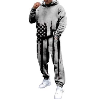 Generic Survêtement 2 pièces pour homme - Style vintage - Motif drapeau américain - Avec capuche et jogging - Pour lautomne et lhiver, Noir, XXL