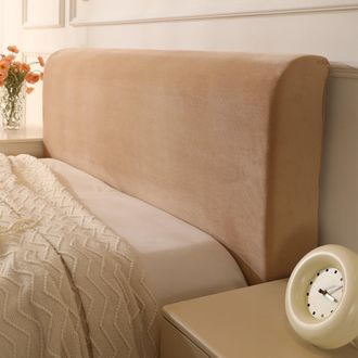 Generic Samtgummierte Bettkopfteil Bezug Schutzh&uuml;lle in voller Gr&ouml;&szlig;e einfarbig dehnbar staubdicht Kopfteil Bezug Schutzh&uuml;lle f&uuml;r Schlafzimmerdekoration Taupe 