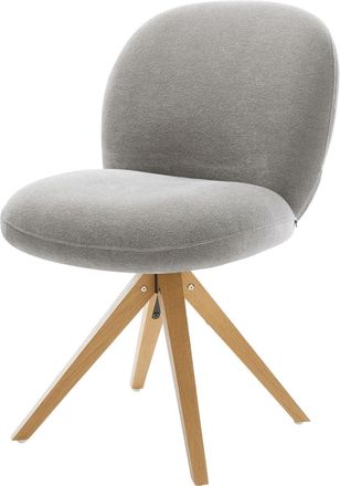 DELIFE Esszimmerstuhl Nube-Flex Holzgestell kantig Natur Strukturstoff Soft Grau 180&deg; drehbar Taschenfederkern