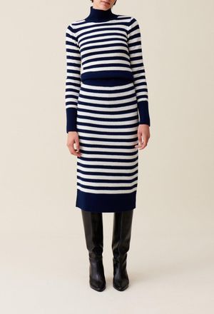 Claudie Pierlot Jupe maille rayures marini&egrave;re