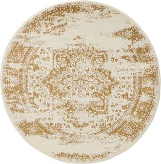 benuta Basic Teppich Suki - Creme/Gelb 160 cm Rund - Kunstfaser - Rund & im Style: Vintage, Orient Style - Pflegeleicht für Wohnzimmer Schlafzimmer - Benuta