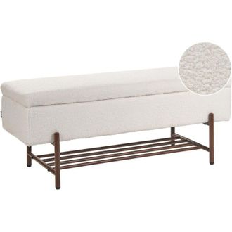 Beliani Schuhbank VAIL Boucl&eacute; 115 cm 40 cm mit Stauraum Cremewei&szlig;