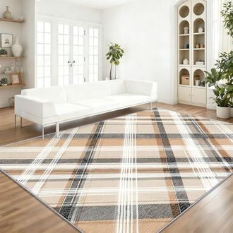 Generic Tapis 160 x 230 cm Carreaux Minimalistes Modernes Doux Moelleux Robuste Facile &agrave; Nettoyer Moderne pour Chambre Couloir, Beige