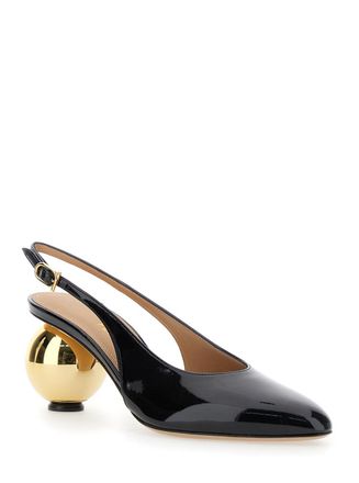 Ferragamo Womens Black Slingback Pumps With Spherical Heel Cow