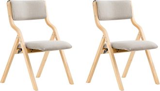 SoBuy Set mit 2 Klappstühlen aus Holz, Ergonomische Gepolsterte Küchen- und Esszimmerstühle, Klappstuhl Balkon und Büro, Ideal für Küche, Balkon, Garten, Ca