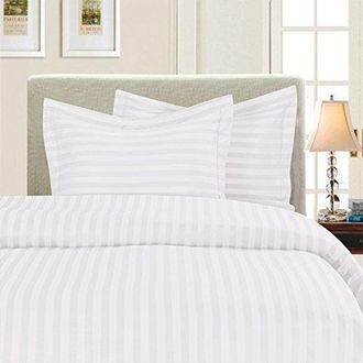 Elegant Comfort 3-teiliges Bettbezug-Set, weich, gem&uuml;tlich, 1500, Premium, Hotelqualit&auml;t, luxuri&ouml;s, knitterfrei, 3-teilig, Damast-Streifen, f&uuml;r Doppelbett, Queen-Size