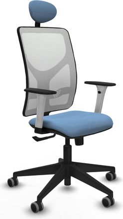 Piqueras y Crespo B&uuml;rostuhl mit wei&szlig;en und schwarzen Armlehnen, h&ouml;henverstellbare Lendenwirbelst&uuml;tze und festes Kopfteil, ausgestattet mit 3 Positionen, Wei&szlig;/Himmelblau