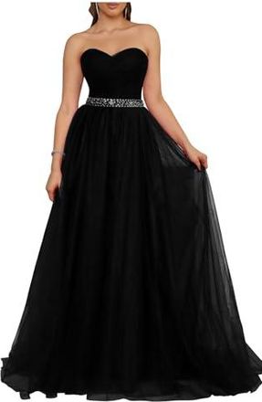 MisShow Robe de Cocktail à Bustier Sexy Dos Nu Robe de Soirée Vintage Longue à Paillettes Brillante à Traine en Mousseline Noir 44