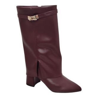 Generico MB 553 Bottes pour femme en cuir synth&eacute;tique, talon moyen avec boucle d&eacute;corative en or, fermeture &eacute;clair lat&eacute;rale, bordeaux, 37 EU