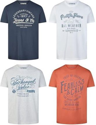 Riverso RIVLeon Lot de 4 t-Shirts &agrave; col Rond pour Homme T-Shirt imprim&eacute; &agrave; Manches Courtes 100% Coton Coupe Normale Vert Bleu Blanc Gris Rouge Orange S M L XL 
