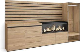 Skraut Home | Sideboard, Kommode | Aufbewahrungsschrank | 274x145x35 cm | F&uuml;r Schlafzimmer, Zimmer | Elektrokamin XXL | Kommode mit Schubladen | Offener Kleidersc