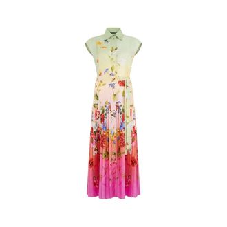 Roberto Cavalli Femme, Robes, Multicolore, Taille: 38 FR Longue Robe en Soie avec Imprim&eacute; Fleurs de Miami