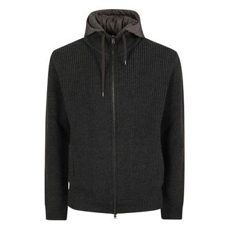 Herno Cardigan en maille c&ocirc;tel&eacute;e avec plastron et capuche amovibles - Homme - Pulls - Gris - Taille: M