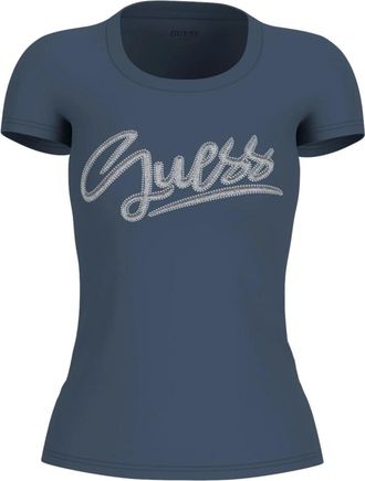 Guess Femme, Tops, Bleu, Taille: 38 FR Script Tee