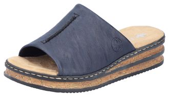 Rieker Pantolette RIEKER, Damen, Gr. 40, blau (dunkelblau), Lederimitat, unifarben, Schuhe Pantolette, Keilabsatz, Sommerschuh, modische Keilsohle, Topseller