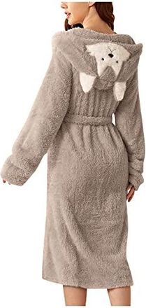 Generic Peignoir pour femme moelleux avec oreilles - Manteau de sauna pour femme - Avec capuche - Mignon ours - Flanelle - Polaire - Avec poches - V&ecirc;tement de