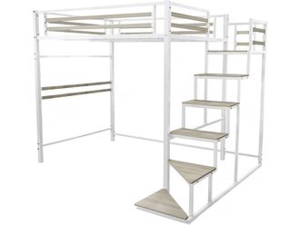 Habitat et Jardin Letto A Soppalco In Metallo Con Scala lena - 140 X 200 Cm - Bianco
