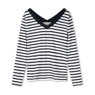 Hart by Helena Hart Femme, Tops, Bleu, Taille: 38 FR Haut à Rayures Col en V Marine/Blanc