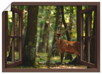 Artland Wanddeko Poster & Kunstdrucke Wandposter 100x70 cm Fensterblick Hirsch 4 Wald T5YQ