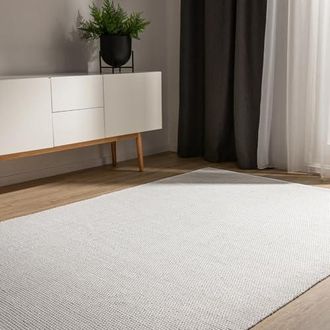 benuta Basic Tapis Coton Tissé à la Main Ron - Blanc 120x170 cm - 100% Naturel - Style: Uni, Minimaliste - Entretien Facile pour Salon Chambre