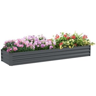 OUTSUNNY Carré Potager rectangulaire, lit de Jardin surélevé en Acier galvanisé, Fond Ouvert, jardinière avec Coins de Protection, 240 x 60 x 30 cm, Gris foncé